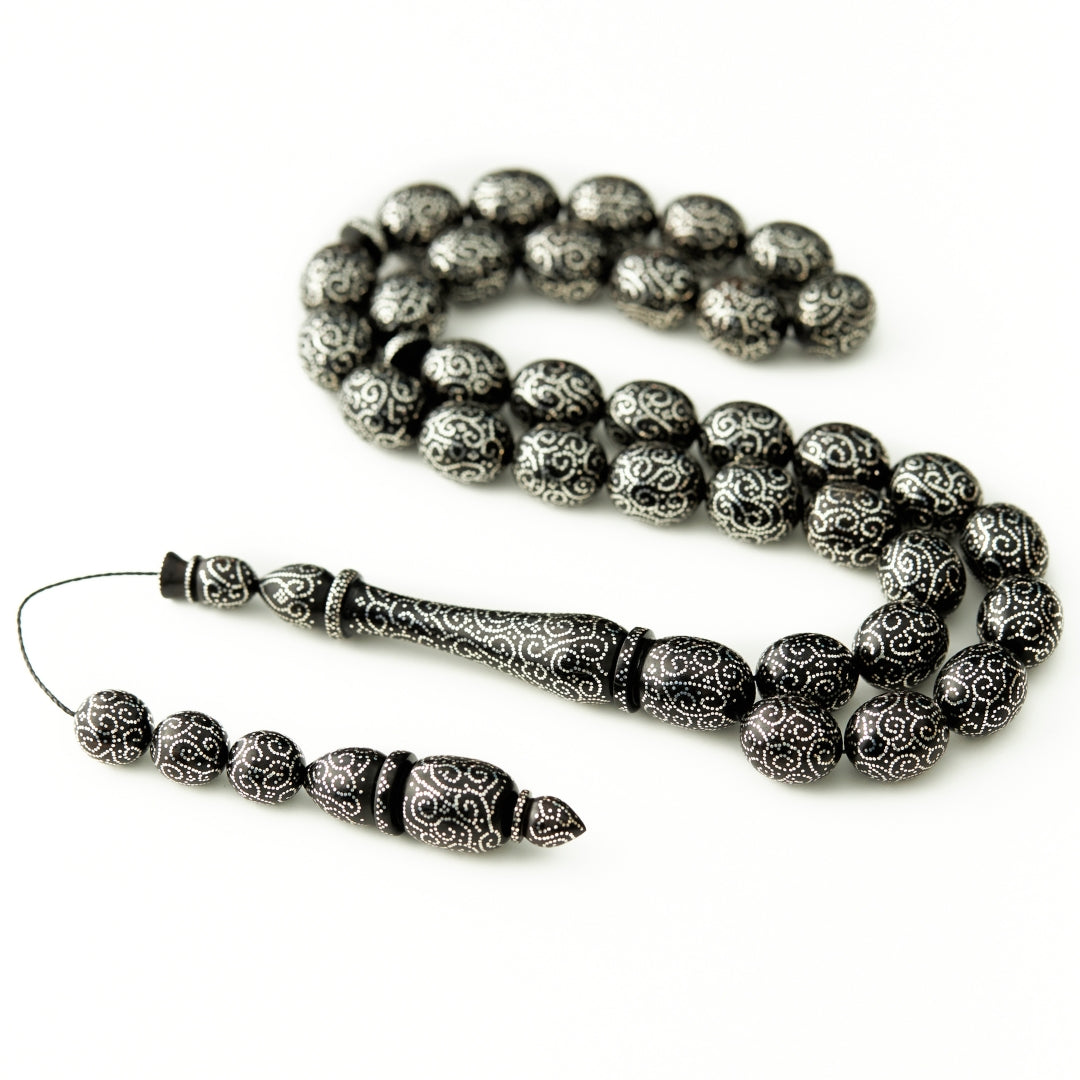 Authentic Ebony Wood. Tasbih Misbaha (Islamic Dhikr) - Basmala Beads